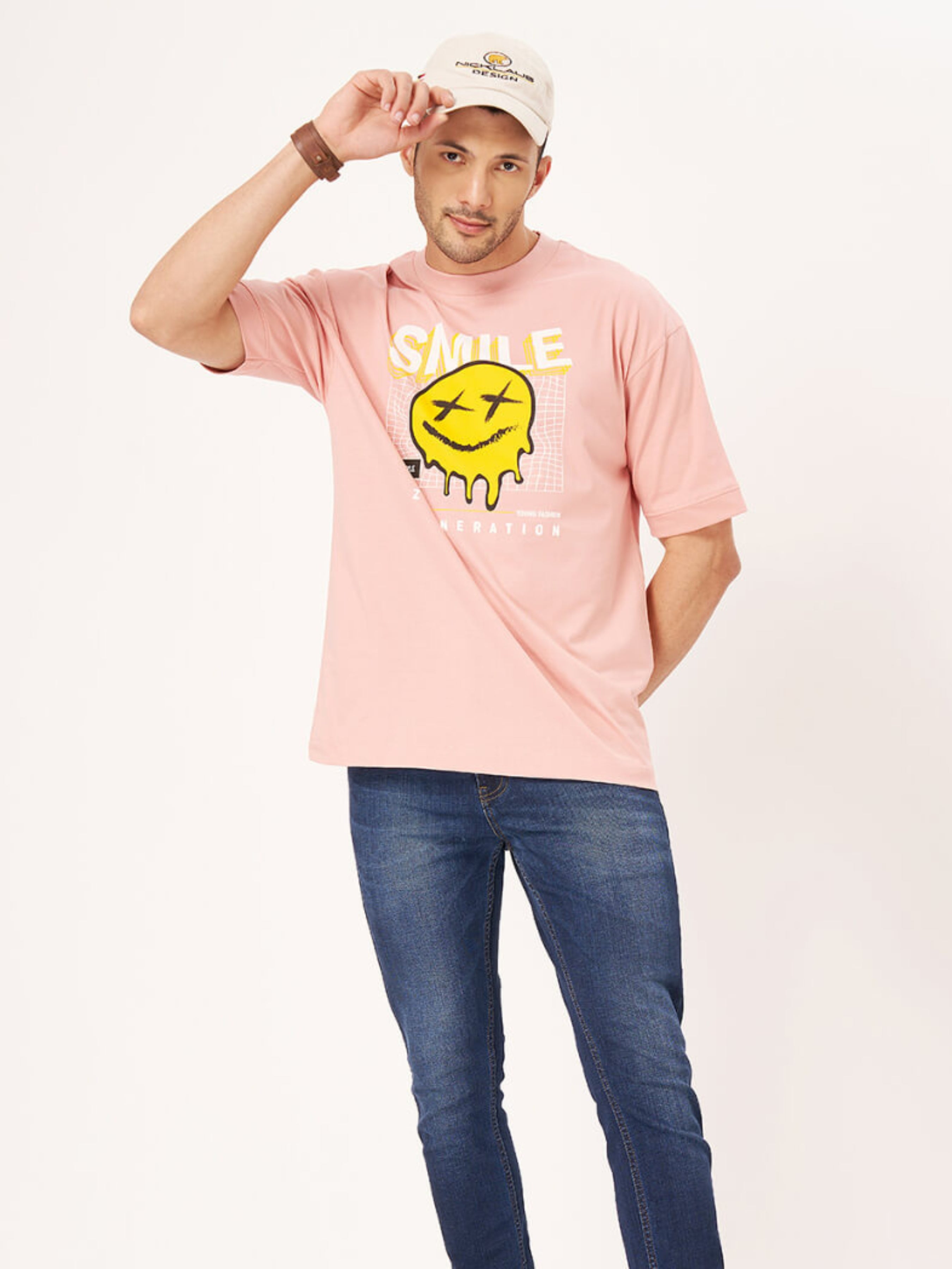 Buy Baby Pink Round Neck Oversized Tshirt | Zu Clothing