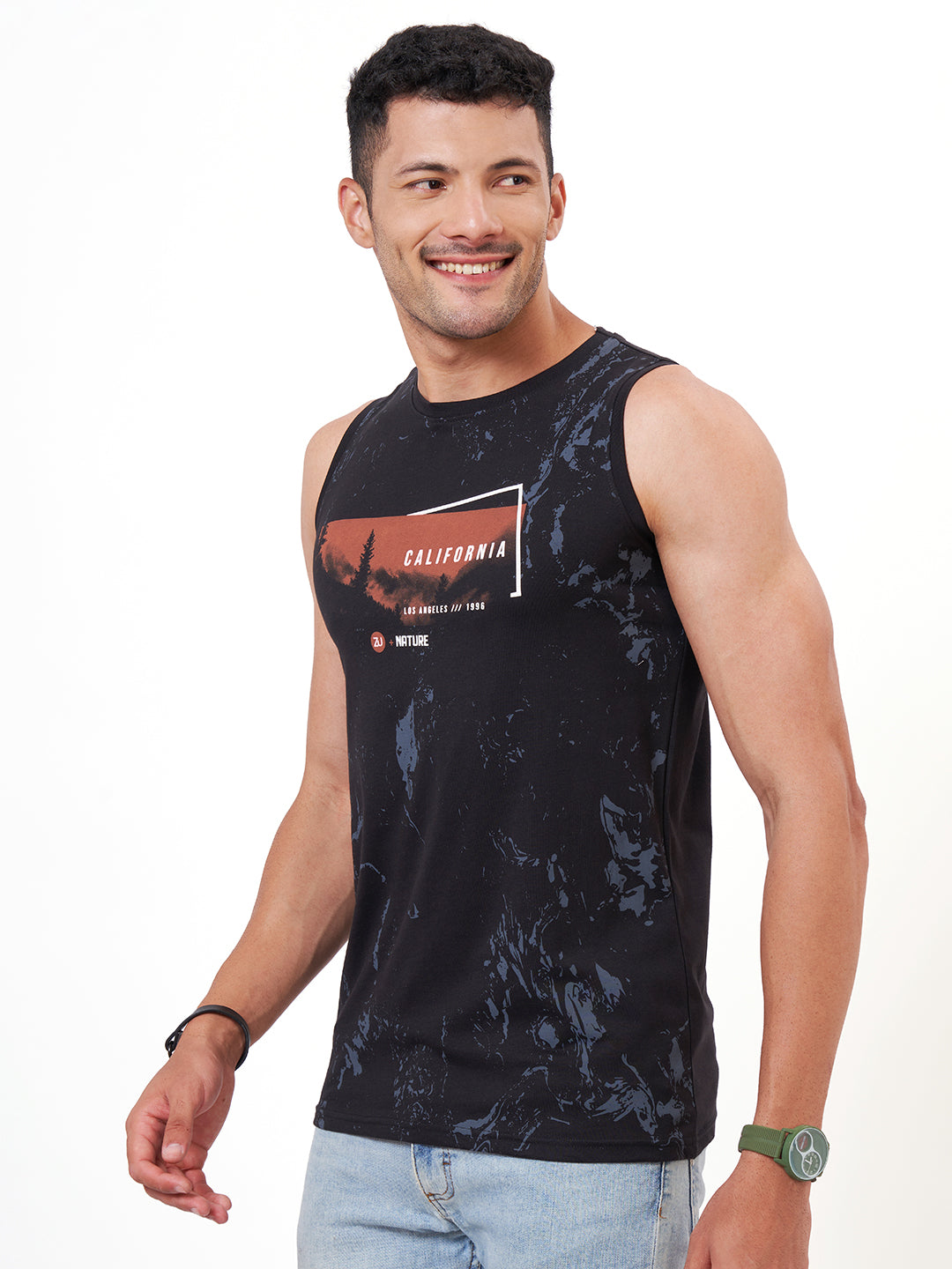 Buy Dark Black Printed Vest For Men | Zu Clothing